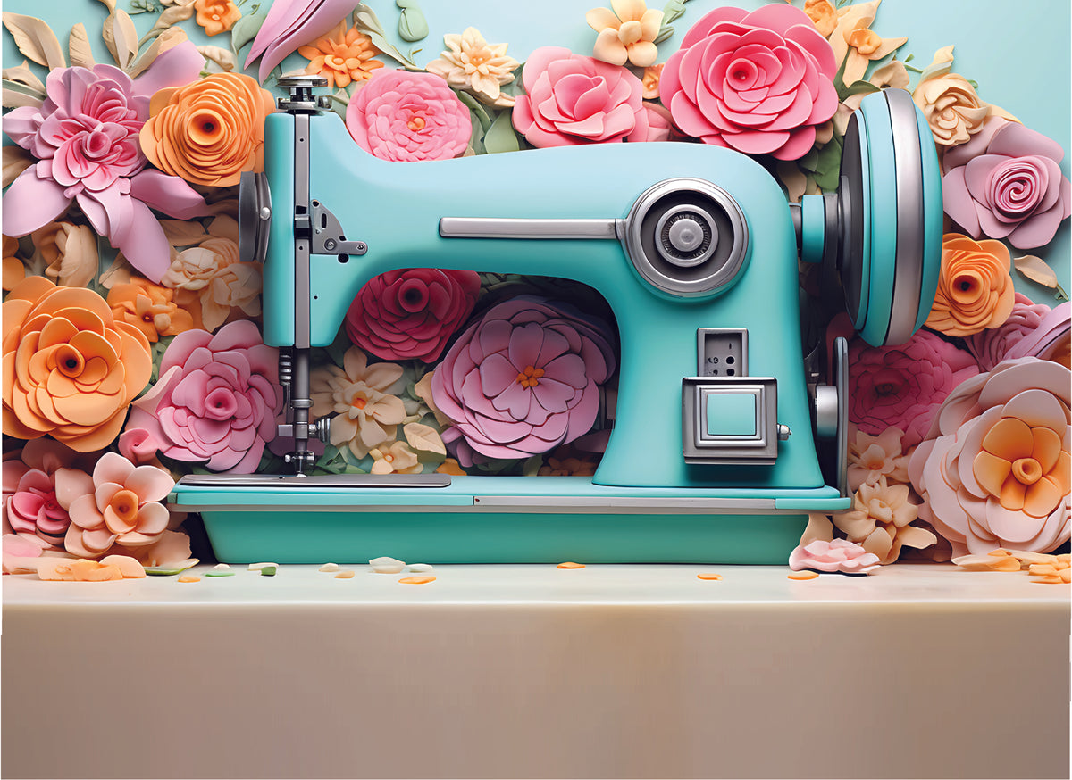 Tote Panel Blue Sewing Machine| Glitterbugfairy