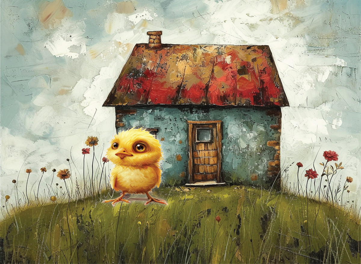 Tote Panel Farm Chick Blue House| Glitterbugfairy