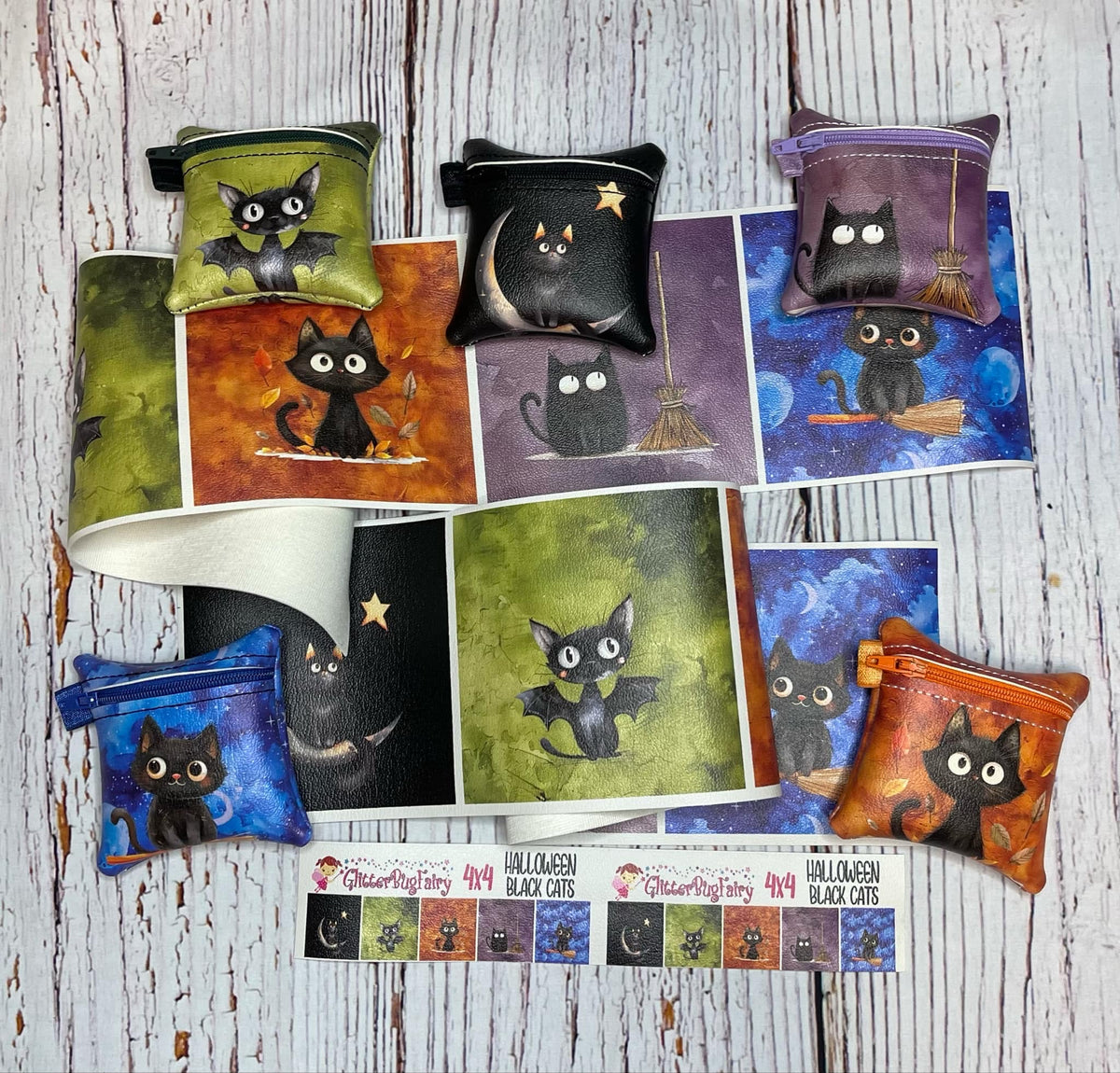 zipper bag panels NEW STYLE Halloween Black Cats| Glitterbugfairy