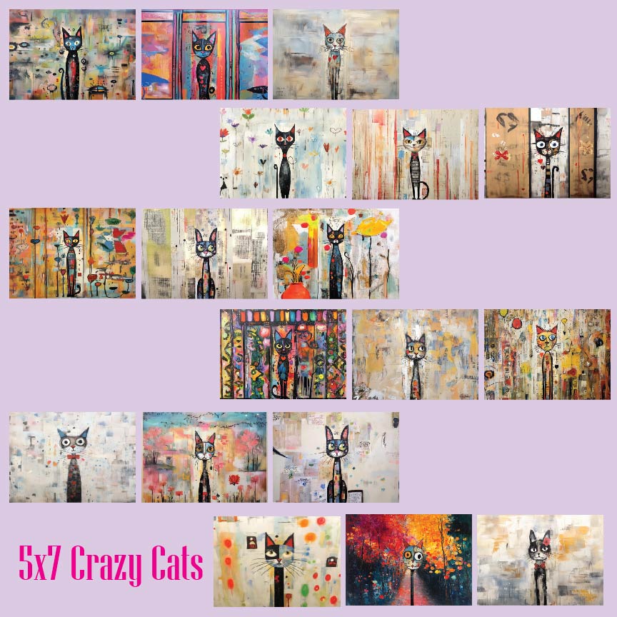zipper bag panels Crazy Cats 5x7 Jumbo| Glitterbugfairy
