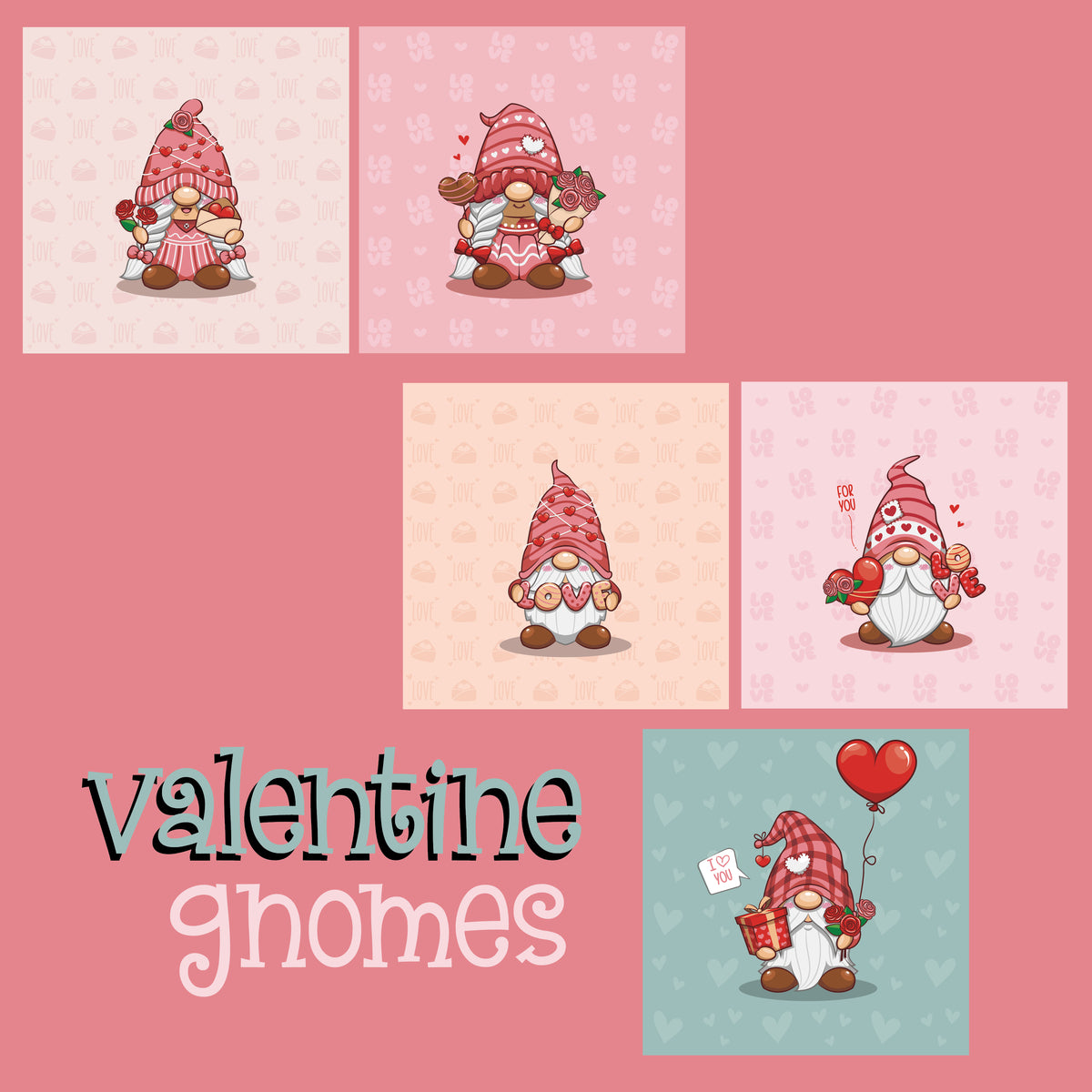 zipper bag panels NEW STYLE Valentine Gnomes| Glitterbugfairy