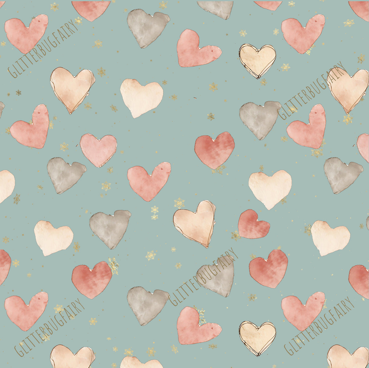 Valentine Hearts on Muted Blue| Glitterbugfairy