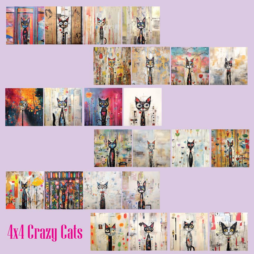 zipper bag panels Crazy Cats 4x4 Jumbo| Glitterbugfairy