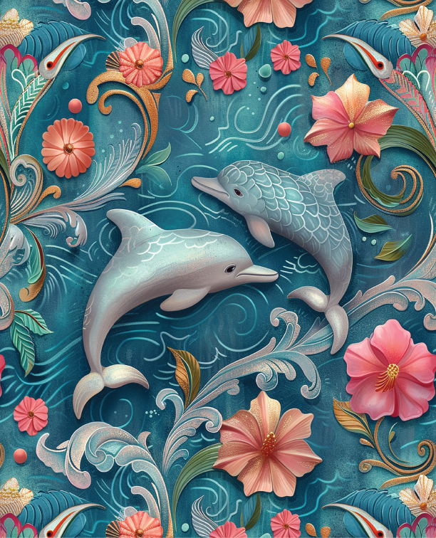 Printed Vinyl Panel 8.5x10.5 Dolphin Floral| Glitterbugfairy