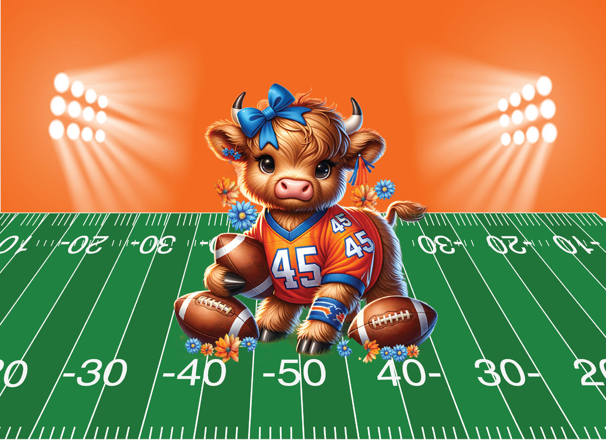 Tote Panel Football Cow Blue and Orange| Glitterbugfairy