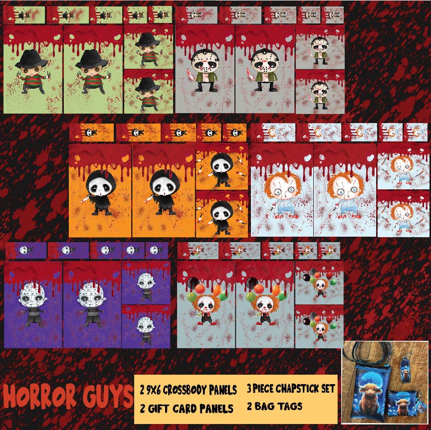 9x6 Crossbody, Gift Card, Chapstick Set, Bag Tags: Horror Guys ...