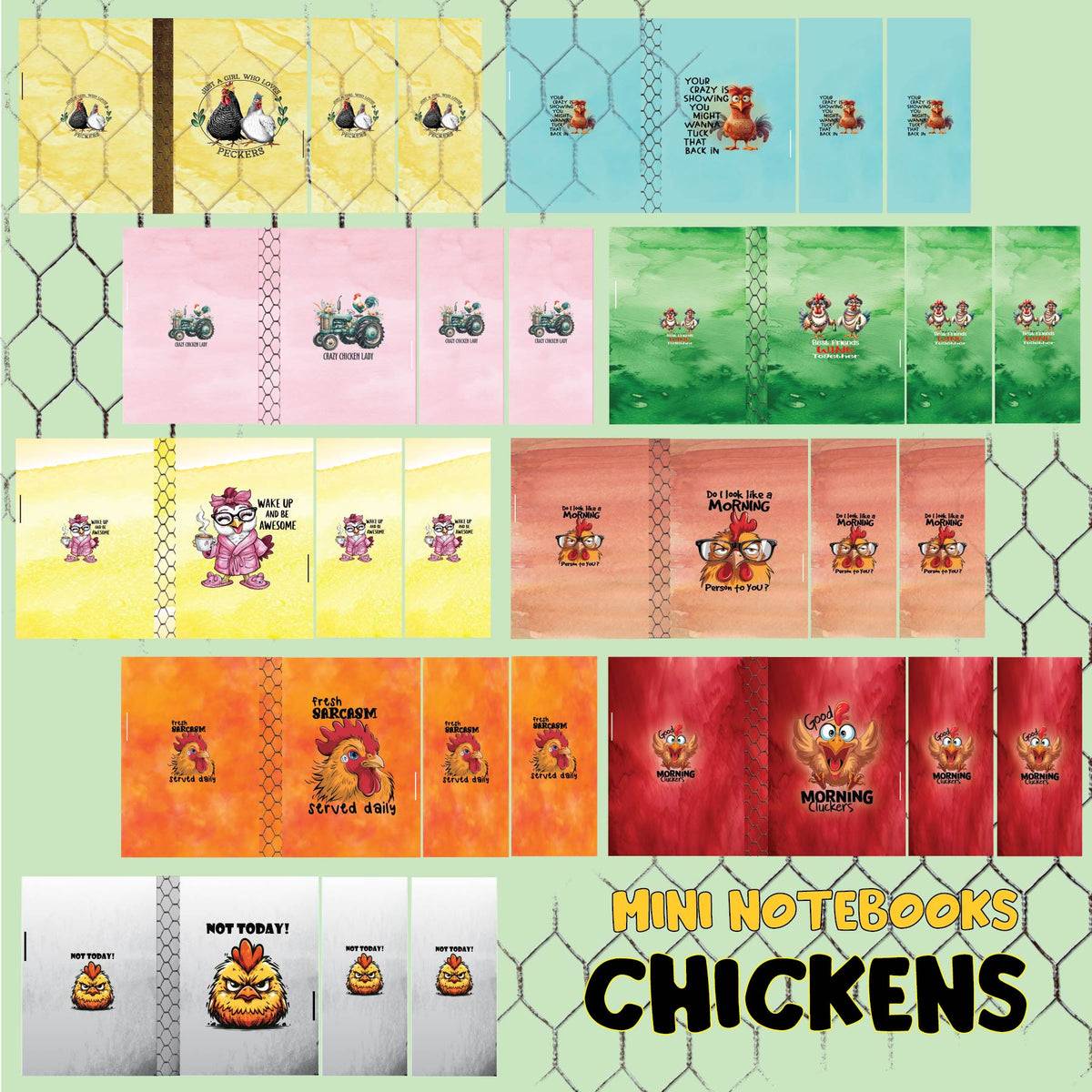 Mini Notebook Covers- Chickens| Glitterbugfairy