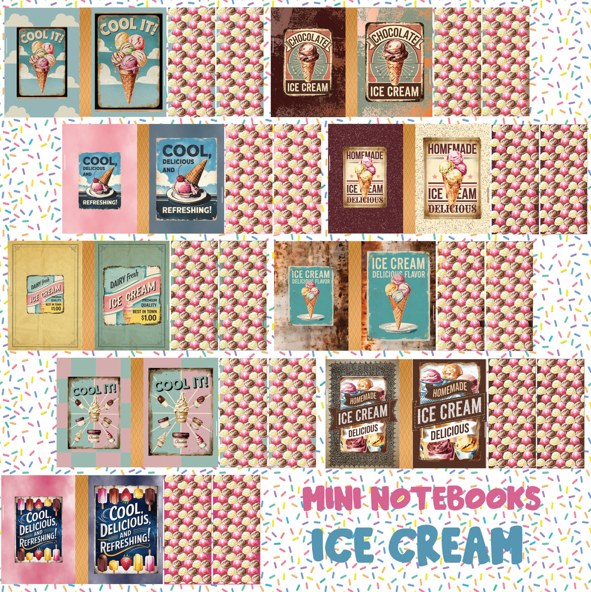 Mini Notebook Covers- Ice Cream| Glitterbugfairy