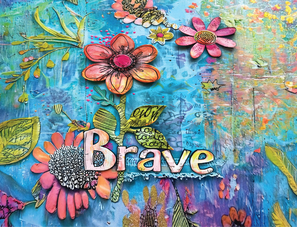 Tote Panel Positive Words Brave on Blue| Glitterbugfairy