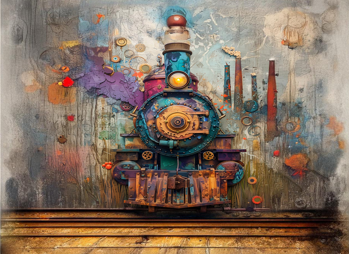 Tote Panel Train Blue Train facing Forward| Glitterbugfairy