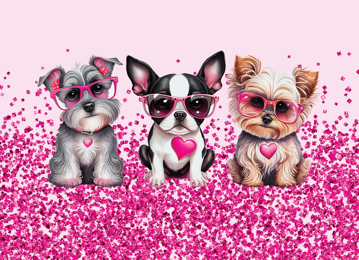 Tote Panel Valentines Pink Glitter Dogs| Glitterbugfairy