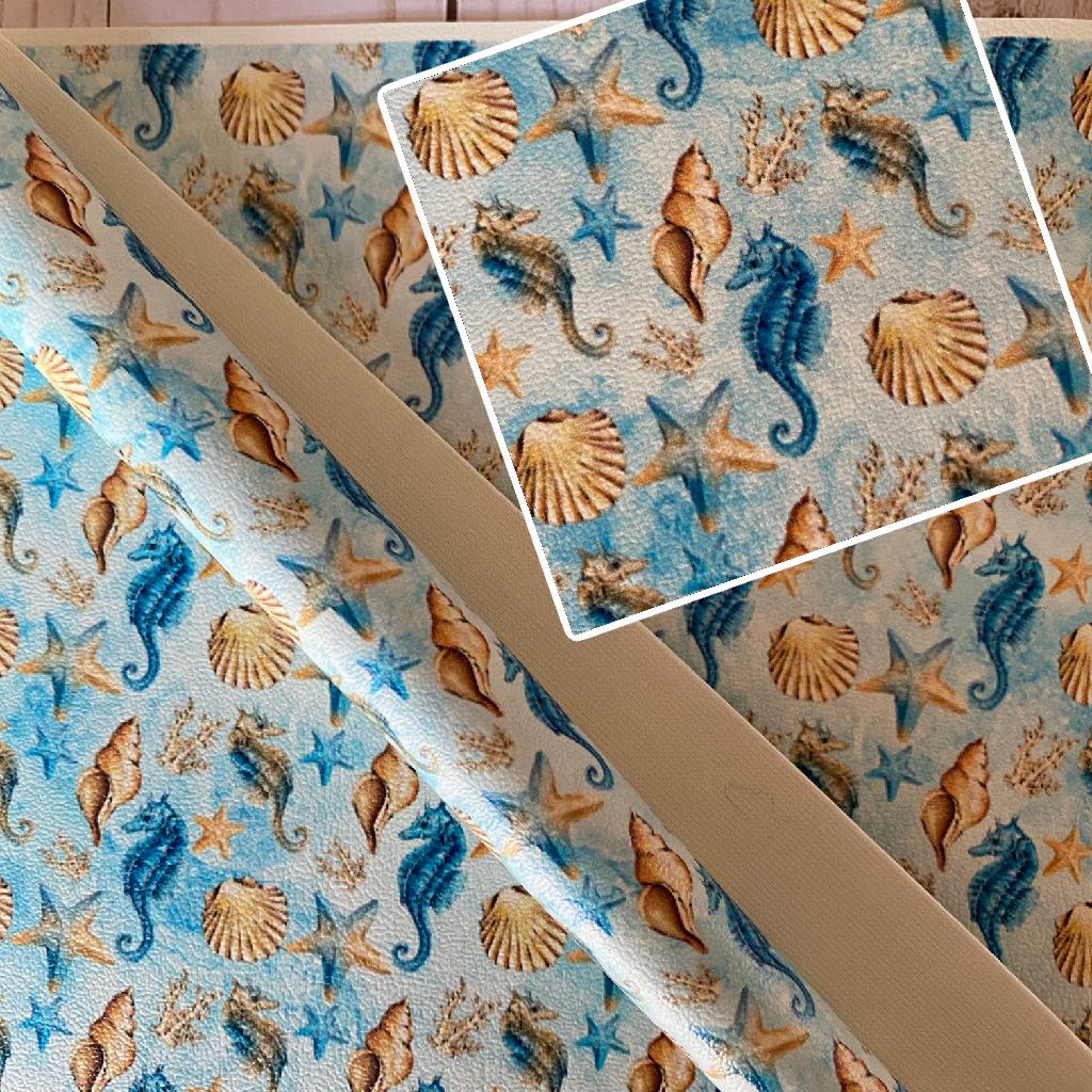 Seahorse and Shells on Baby Blue| Glitterbugfairy